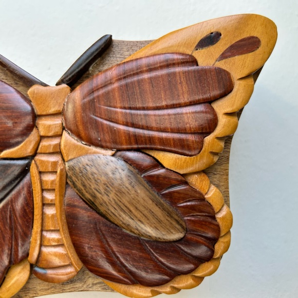 Art | Vintage Made In Vietnam Hand Carved Wood Butterfly Puzzle Box ...